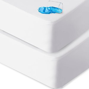 Biloban Crib Sheets Waterproof, Crib Mattress Protector Pad for Standard Crib & Toddler Mattress, Cozy Crib Sheet for Baby Boy and Girl, White, 2 Pack