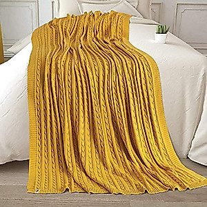 ULUDAG TRIKO Knitted Throw Blankets for Home - 100% Cotton Textured Soft Cozy Warm Decorative Blanket for Home Couch Sofa Bed Chair Cover Living Bed Room, Machine Washable 50"x 60" (Yellow, 60"X80")