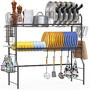 Bextsrack Over The Sink Dish Drying Rack, Multifunctional Dish Drying Rack with Pot Rack for Kitchen Storage Organizer