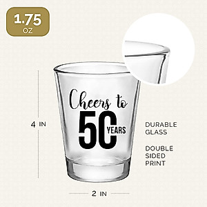 Cheers to 50 Years - 12 50th Birthday Shot Glasses - 1.75oz Black and Clear 50th Birthday Party Favors For Guests - 50th Birthday Decorations For Men or 50th Anniversary Party Favors