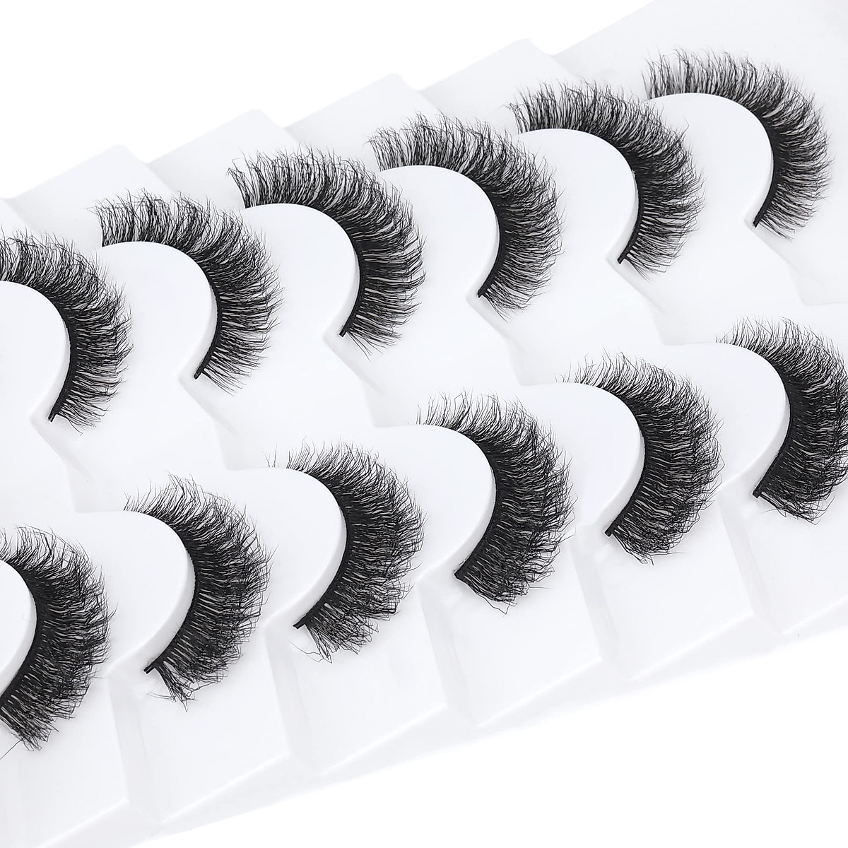 5D Mink Lashes Natural Look False Eyelashes Waved Fluffy Cat Eye Lashes Pack 15mm Short Fake Eyelashes Extension by HeyAlice, 7 Pairs - H07