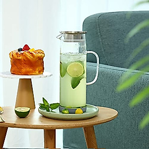 CUCUMI 2pcs 50oz Glass Pitcher with Stainless Steel Lid, 1.5 Liter Glss Water Carafe Heat Resistant Glass Jug for Iced Tea, Milk, Coffee, Juice