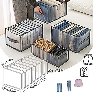 Wardrobe Clothes Organizer, 7 Grids Upgraded Washable Closet Organizers and Storage, Washable Jeans Compartment Storage Box, Foldable Drawer Mesh Separation Box for Jeans, Shirt, Skirt, Legging (3Pcs)