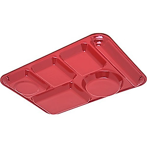 Carlisle FoodService Products Left-Hand Heavyweight 6-Compartment Melamine Tray 10" x 14" - Red