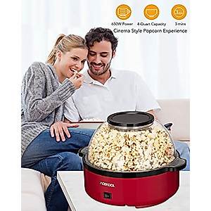 Upgraded, ACEKOOL Popcorn Maker, Multifunctional Popcorn Popper Machine with Nonstick Plate & Stirring Rod, Stir Crazy Popcorn Popper with Large Lid for Serving Bowl and Two Measuring Spoons