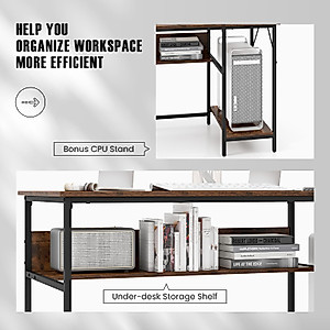 Tangkula 55 Inch Computer Desk with 4 Power Outlets & 2 USB Ports, Home Office Desk with Built in Charging Station with Switch, Computer Workstation Writing Study Desk with Storage Shelf & CPU Stand