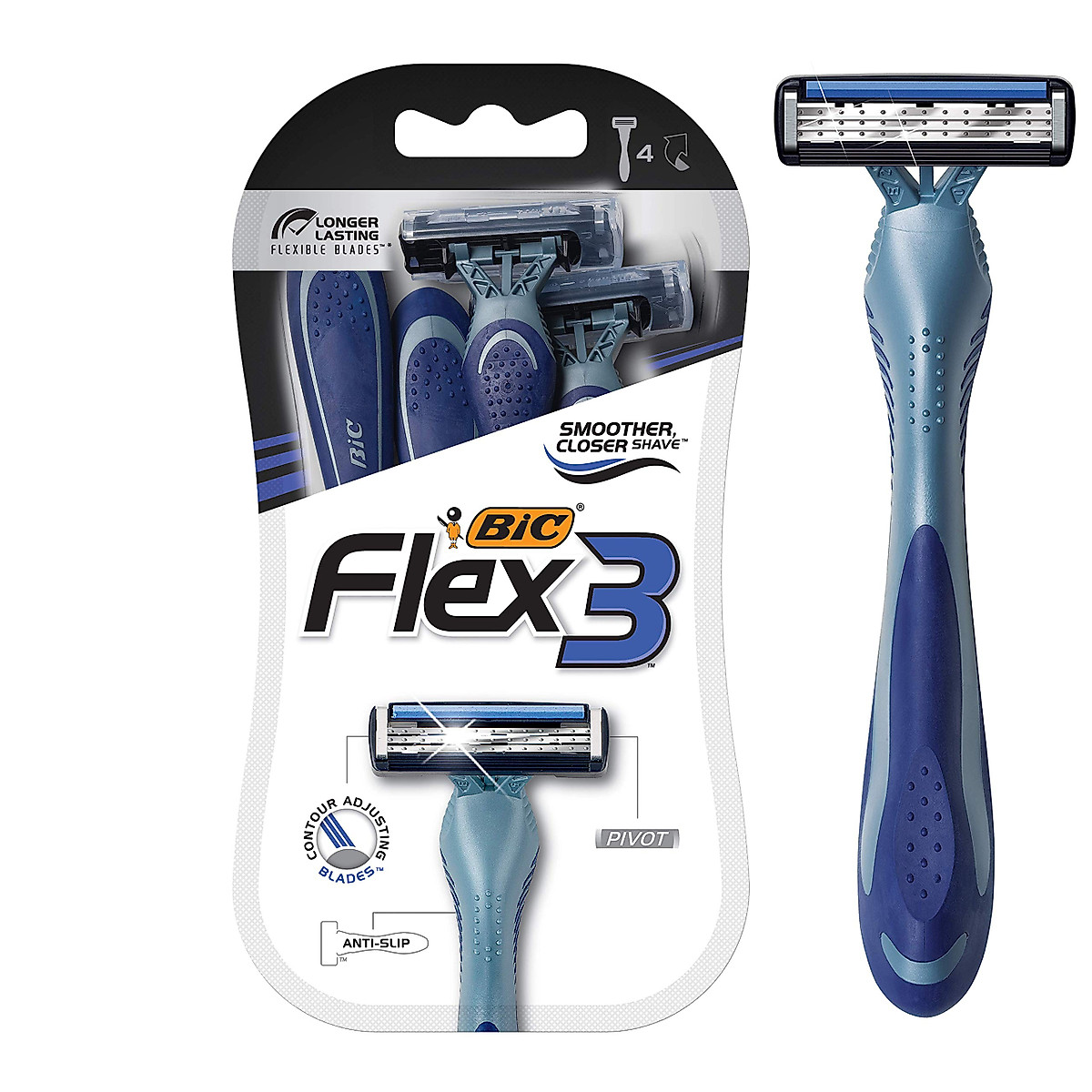 BIC Flex 3 Men’s Disposable Razors With 3 Blades, For a Smooth and Comfortable Shave, 4 Piece Razor Kit for Men