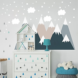 Mountain Wall Decal Mountain Wall Decor Stickers Adhesive Mountain Wall Stickers Nursery Star and Cloud Wall Art Decals Baby Nursery Wall Murals for Boys or Girls Bedroom Nursery Living Room Decor