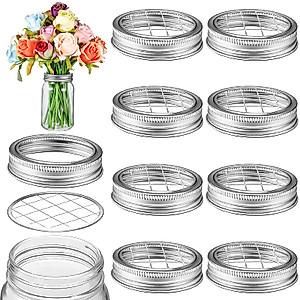 Mason Flower Jar Insert Lid Metal Flower Lid Insert Mason Grid Flower Organizer Lid Insert for Regular Mouth Mason Canning Jars (8 Sets)