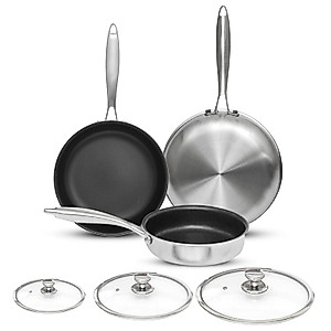 AUDANNE 6 Piece Nonstick Frying Pan Set Stainless Steel with Lid, 8 inch &10 inch & 12 inch Non Stick Skillet with Handle - PFOA Free, Oven Safe Non-stick Teflon Coating Induction Cooking Cookware
