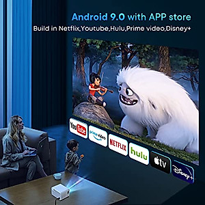 KYASTER Native 1080P Projector,450 ANSI Lumen 4K Supported Mini Projector,4P/4D Keystone Correction,Android 9.0 OS with Build in App Store,5G WiFi Wireless Screencast for iPhone