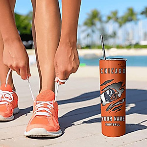 20oz Customs Football City Tumbler with Lid and Straws, Personalized Football GIfts for Fans, Travel Cup Adds Your Name and Number