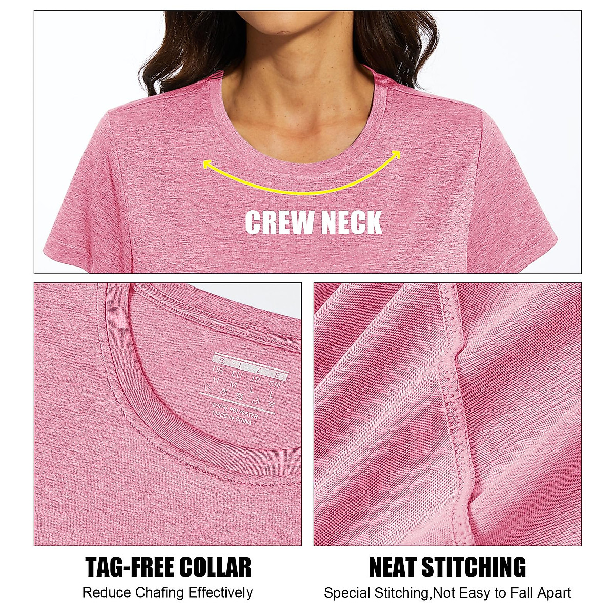 MAGCOMSEN Womens Running Shirts Short Sleeve Fitness Workout Athletic T-Shirt Hiking Shirts Dry Fit Jogging Shirts Pink Large