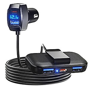 5 Multi Ports Type C Car Charger, LENCENT 31W USB C Charger Adapter, Compatible for Samsung, iPhone, iPad, Voltage Detection, Multiple Cigarette Lighter Adapter with 5FT Cable for Back Seat Charging