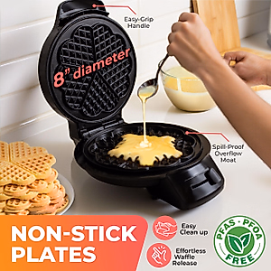 Mueller Heart Waffle Maker, 5 Belgian Waffle Iron, Adjustable Browning Control, Cool Touch Handle, Compact and Easy to Clean, Great Valentines Day Gift