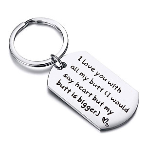 Zuo Bao Funny Keychain I Love You with All My Butt Dog Tag Gift for Boyfriend Girlfriend Valentine's Day (Keychain)