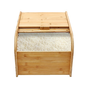 DYNAMI Bamboo Rice Storage Container,33Lbs Wooden Cereal Containers Storage Rice Dispenser,Large Dry Storage Rice Container Box with Sliding Lid and Measuring Cup,for Flour Grains