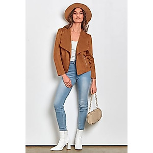 PRETTYGARDEN Women's Faux Suede Jackets 2023 Fall Clothes Long Sleeve Open Front Cropped Coat Outwear (Brown,Medium)