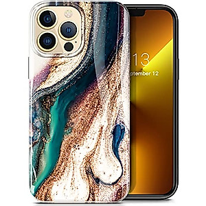 GVIEWIN for iPhone 13 Pro Max Case, Marble Soft TPU Shockproof Protective Case, Ultra Slim Thin Glossy Stylish Phone Cover, 6.7" 2021(Drift Sand/Brown)