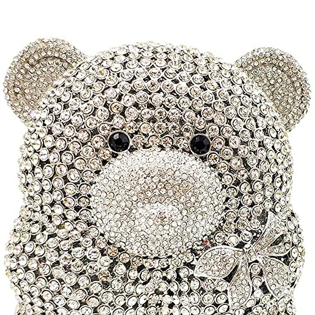 Boutique De FGG Hollow Silver Bear Evening Bag Women Crystal Clutch Purse Party Cocktail Animal Rhinestone Clutch Handbag, Mini