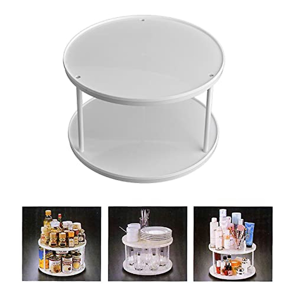 Rotation Rotating Kitchen Two Layer Multifunctional Combination Shelf Cosmetics Storage Rack Large Glass Storage Containers (White, One Size)