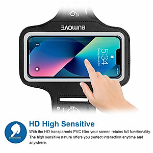 iPhone 15 Pro, 14 Pro, 15, 14 Armband, BUMOVE Gym Running Workouts Sports Phone Arm Band for iPhone 15 14 13 12 11 Pro with Card Holder (Black)