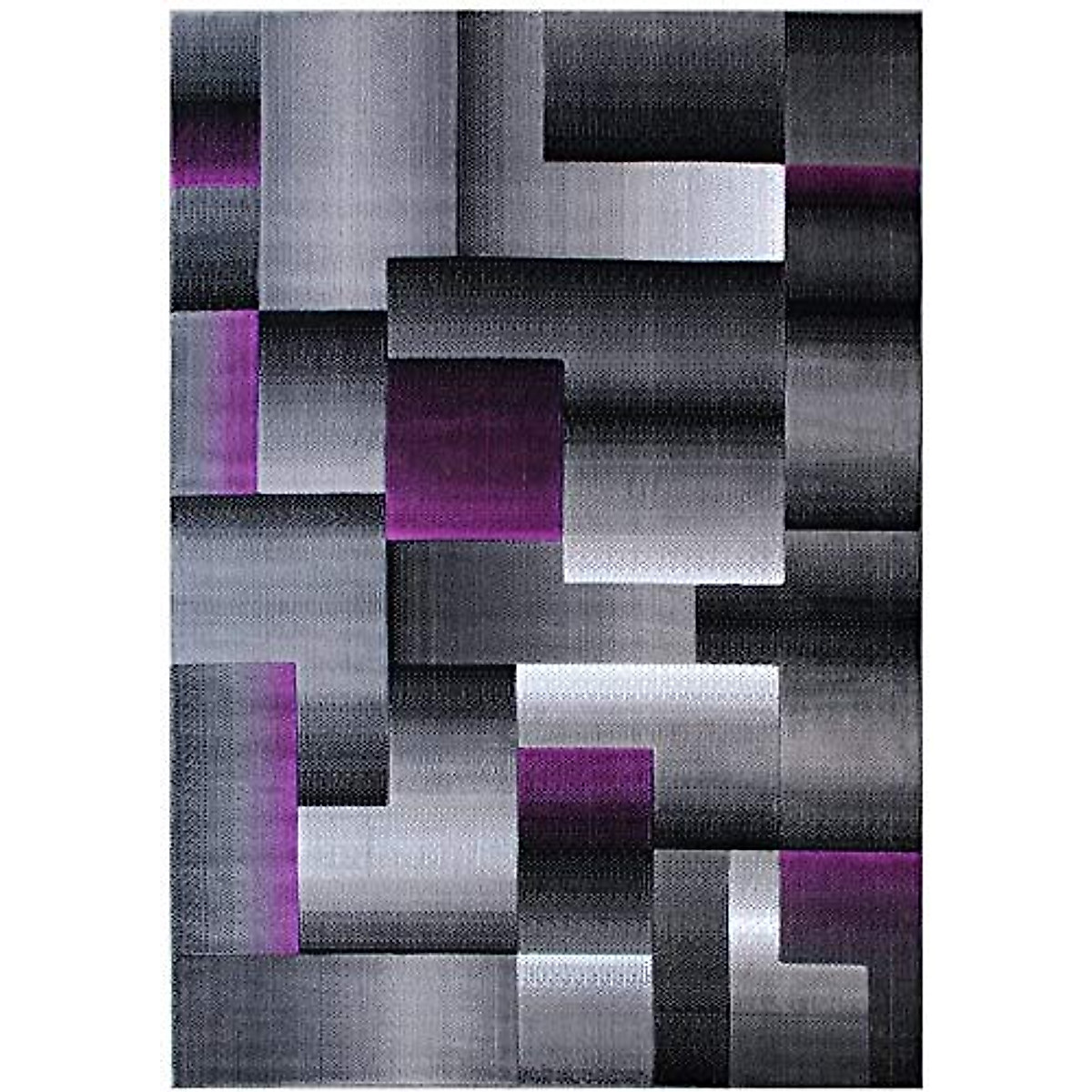 Champion Rugs Modern Geometric Abstract Boxes and Squares Purple Grey Black Carpet Bedroom Living Room Contemporary Dining (5’ 3” X 7’ 5”)