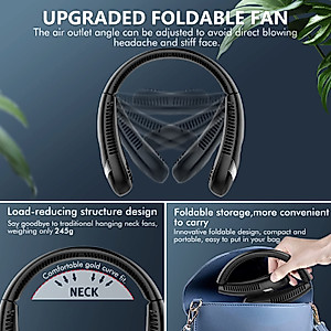 Neck Fan, Portable Foldable Bladeless Neck Fan, 4000 mAh Rechargeable Battery, Intelligent Digital Display, 3 Speeds Adjustable Folding Neck Fan USB Powered Hands Free Fan (Black) (Pink)