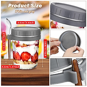 Layhit 8 Sets 16 oz Overnight Oats Containers with Lids and Spoons Summer Large Glass Mason Jars for Overnight Oats with Measurement Marks Oatmeal Container for Milk Cereal Fruit(Grey, White)