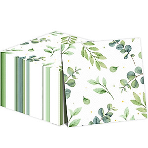50PCS Eucalyptus Napkins Greenery Disposable Decorative Guest Papers for Wedding Green Foliage Eucalyptus Leaf Theme Luncheons Dinners Supplies for Bridal Shower Birthday Party Decoration
