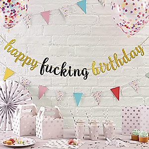 Dalaber Gold & Black Glitter Happy Birthday Banner - Funny Birthday Party Decoration for Adults Men Women - Happy 21st,30th, 40th, 50th Birthday Party Supplies