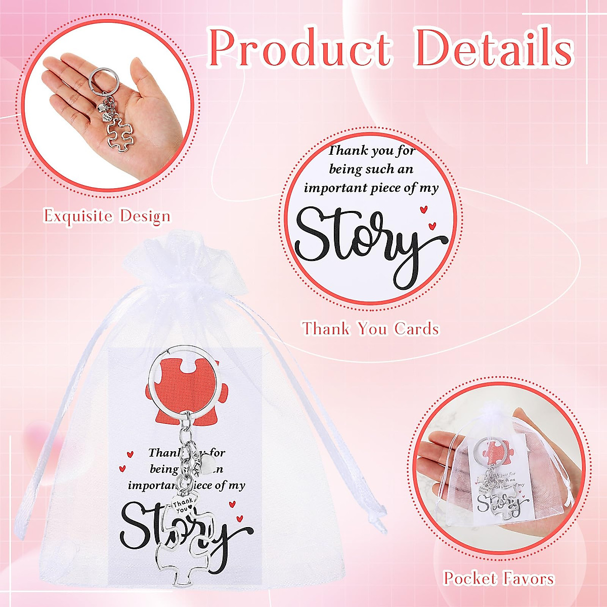 Landical 30 Sets Christmas Thank You Gift Bulk Teacher Appreciation Gifts Puzzle Keychain with Thank You Card Organza Bag for Teacher