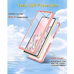 Btscase for Samsung Galaxy Z Fold 5 Case,Built in Front Screen Protector,Gold Glitter Marble Pattern Hard PC Slim Shockproof Full Body Drop Protective Case for Galaxy Z Fold 5 5G (2023), Rose Gold