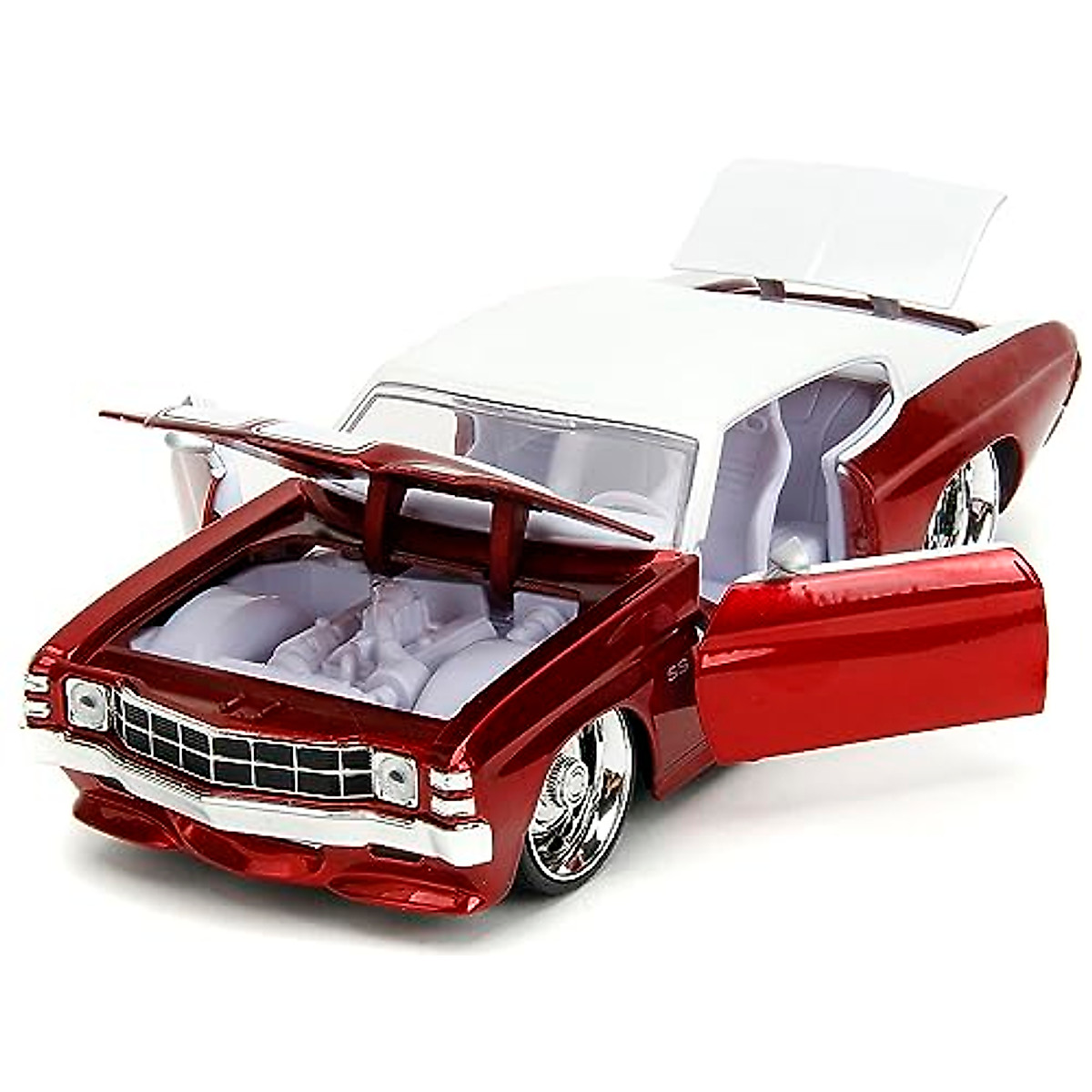 1971 Chevy Chevelle SS Candy Red with White Top, White Stripes and White Interior Bigtime Muscle Series 1/24 Diecast Model Car by Jada 35020