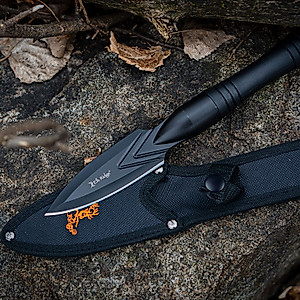 Elk Ridge - Outdoors - Spear – Spire, Black Fine Edge Spear Point Blade with Black Injection Molded Nylon Fiber Handle with Universal Thread for Broom Stick, Nylon Sheath– Spire, ER-SP002BK