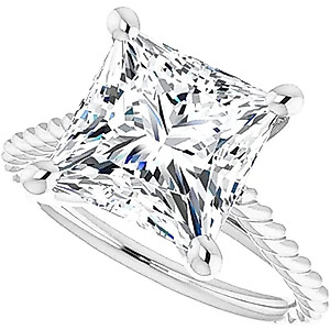 Moissanite World 4.0 Carat Princess Colorless Moissanite Twisted Engagement Ring, Wedding/Bridal Ring Set, Solitaire Halo Style, Solid Gold Silver Vintage Antique Anniversary Promise Ring (9)