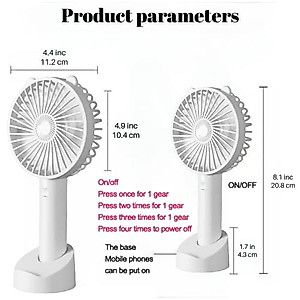 Lisherse Mini handheld portable fan, 3 speeds, handheld fan, small portable fan, battery fan, usb fan portable rechargeable, lash fan, travel fan, phone fan, face fan (white)