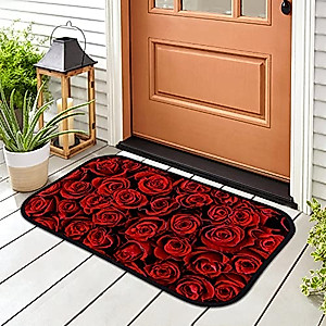 BVOGOS Bathroom Rugs Soft Non Slip Bath Mat Romantic Red Roses Ultra Soft Foam Welcome Doormat Bath Rugs for Bathroom Toilet Base Sink Floor Mat Kitchen Runner 23.6 x 15.7 Inches