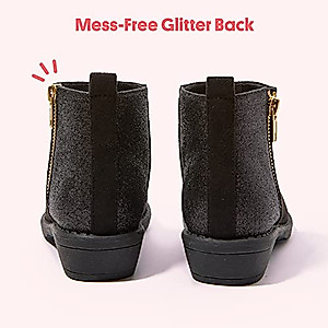 FabKids Girls Boots Glitter Ankle Short Booties Side Zipper Riding Boot Low Heels Dress Boot Shoes For Big Kid Size 5