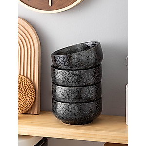 Kanwone Ceramic Bowls - 32 Ounce Bowl Set for Cereal, Salad, Noodle and Soup, Japanese Noodle Bowls - Set of 4, Black, Microwave and Dishwasher Safe