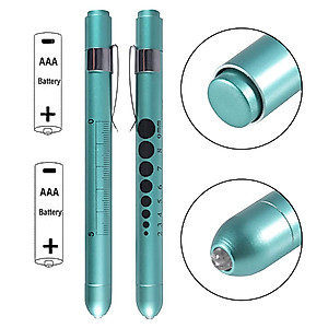 Aokin Medical Pen Light for Nurse Doctor, Reusable LED Medical Penlight Flashlight with Pupil Gauge and Ruler, White Light, Teal