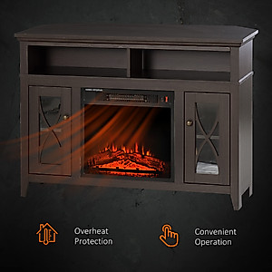 HOMCOM Electric Fireplace TV Stand for 50", Media Console Center Cabinet with 2 Shelves and 2 Cabinets with Adjustable Shelves for Corner, Dark Brown