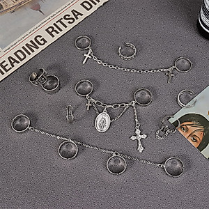 Punk Gothic Vintage Chain Finger Rings Set for Women Men TNovelty Gothic Cross Open Adjustable Rings Stackable Silver Knuckle Rings, Copper, copper,