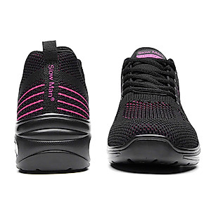 Women's Jazz Shoes Lace-up Sneakers - Breathable Air Cushion Lady Split Sole Athletic Walking Dance Shoes Platform Black&Pink,7