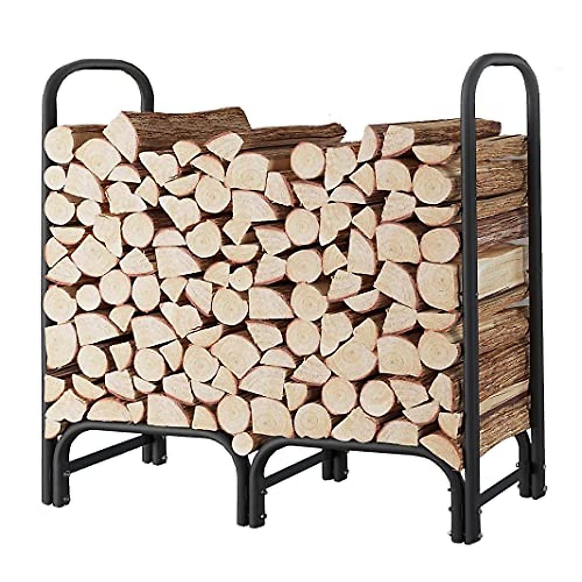 CALIDOLA 4ft Firewood Rack Heavy Duty Indoor Outdoor Firewood Storage Log Rack with Cover，Black Round Tube