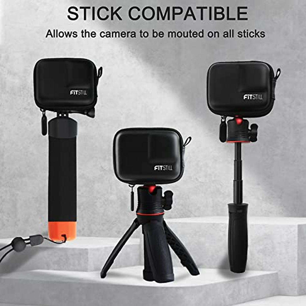 FiTSTILL Black PU Mini Carrying Case for Go Pro Hero 12/11/10/9/8/7/(2018)/6/5 Black,Hard Shell Travel Storage Case for DJI Osmo Action,AKASO,Campark,YI Action Camera and More