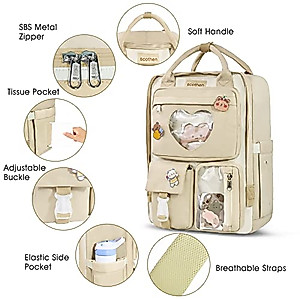 Backpack for Girls,Kawaii Backpack,Pin Display Backpack with Cute Pins,Kids School Bag,Heart Ita Backpack,Cute Aesthetic Bookbag for Teen Girls,Japanese Backpack for Elementary Middle School Girls