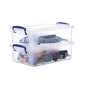 Superio Clear Storage Bins with Lids, Small Stackable Storage Boxes with Locking Latches and Handles (6.25 Quart, 2 Pack)