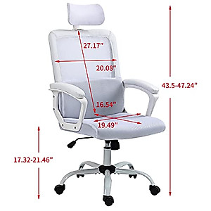 Home Office Chair, Ergonomic Mesh Desk Chair, High Back Computer Chair with Adjustable Headrest,Lumbar Support, Tilt Function,Swivel Rolling, Soft PU Armrest Task Chair Home Office Desk Chairs, White