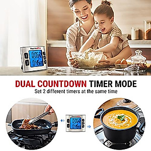 ThermoPro TM02 Digital Kitchen Timer with Dual Countdown Stop Watches Timer/Magnetic Timer Clock with Adjustable Loud Alarm and Backlight LCD Big Digits/ 24 Hour Digital Timer for Kids Teachers